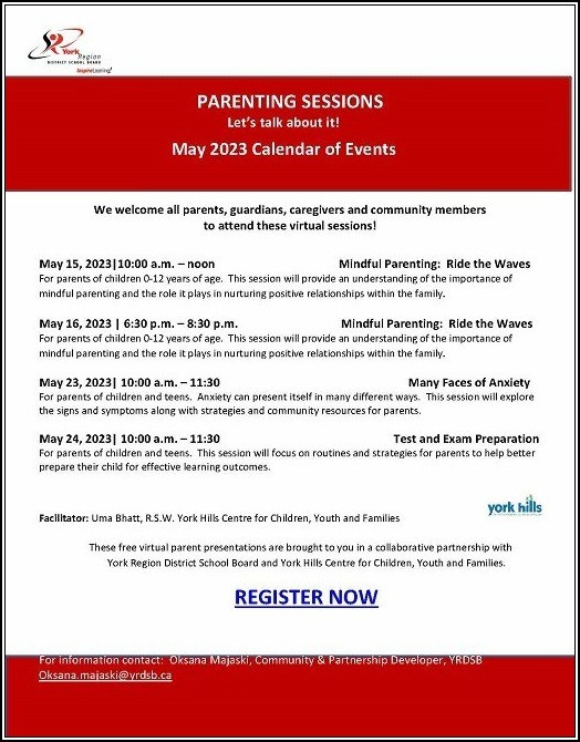 May Parenting Sessions – Rosedale Heights Public School