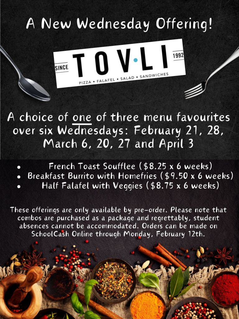 A New Wednesday Lunch Offering: Tov-Li – Rosedale Heights Public School